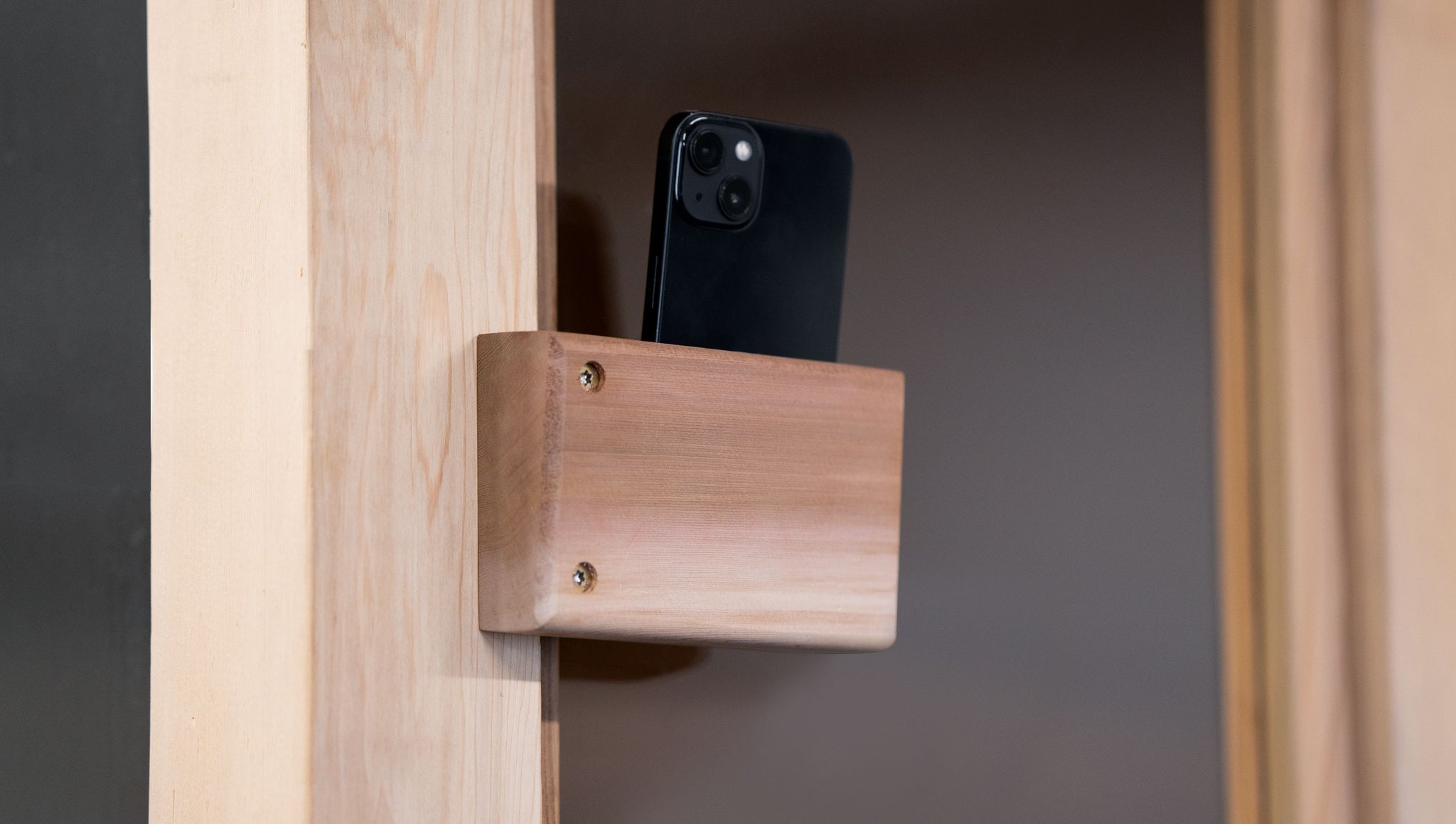 Custom Cedar Phone Mount | Easy Installation | Plunge Sauna